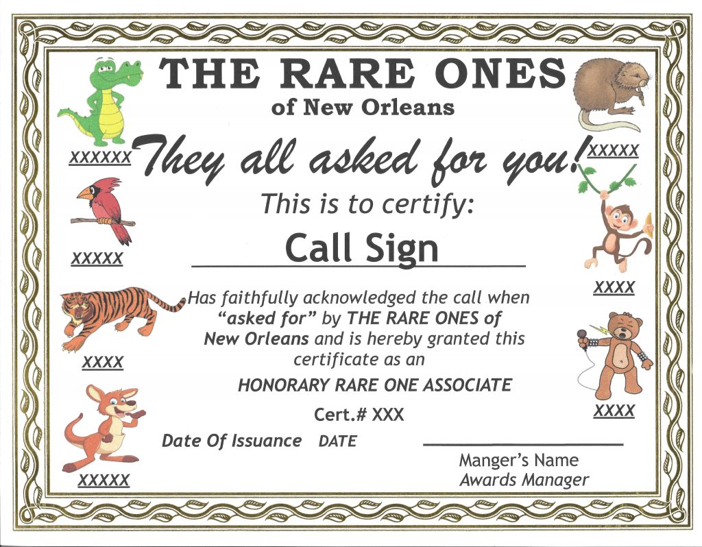 Sample-Certificate – The "Rare Ones" of New Orleans